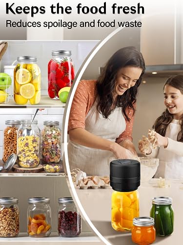 Electric Mason Jar Vacuum Sealer Kit, Cordless Vacuum Sealer Fits Wide Mouth and Regular Mouth Mason Jar for Food Vacuum Storage and Fermentation, Black