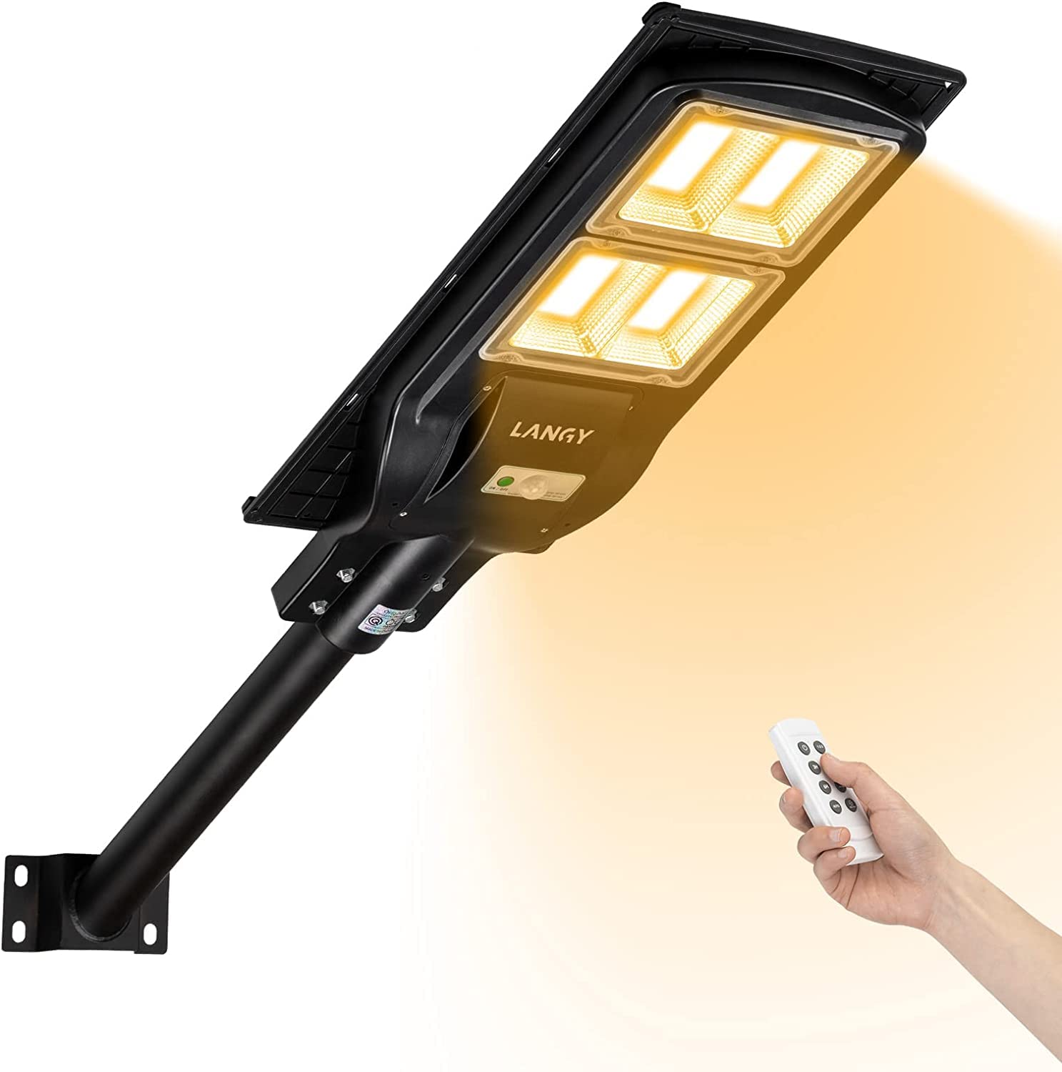 LANGY 120W Solar Street Lights Outdoor 240pcs LED Chips 12000 Lumens, Solar Street Light with Motion Sensor & Dusk to Dawn Solar Powered IP65 with Remote Control, for Barn,Sidewalk, Garden