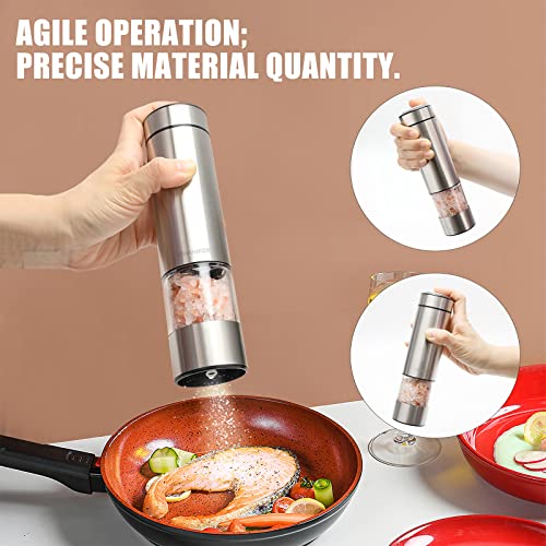 Electric Pepper Grinder,Electric Salt Grinder, adjustable coarseness, LED light, one hand automatic operation, dust cap (Single(1pc))