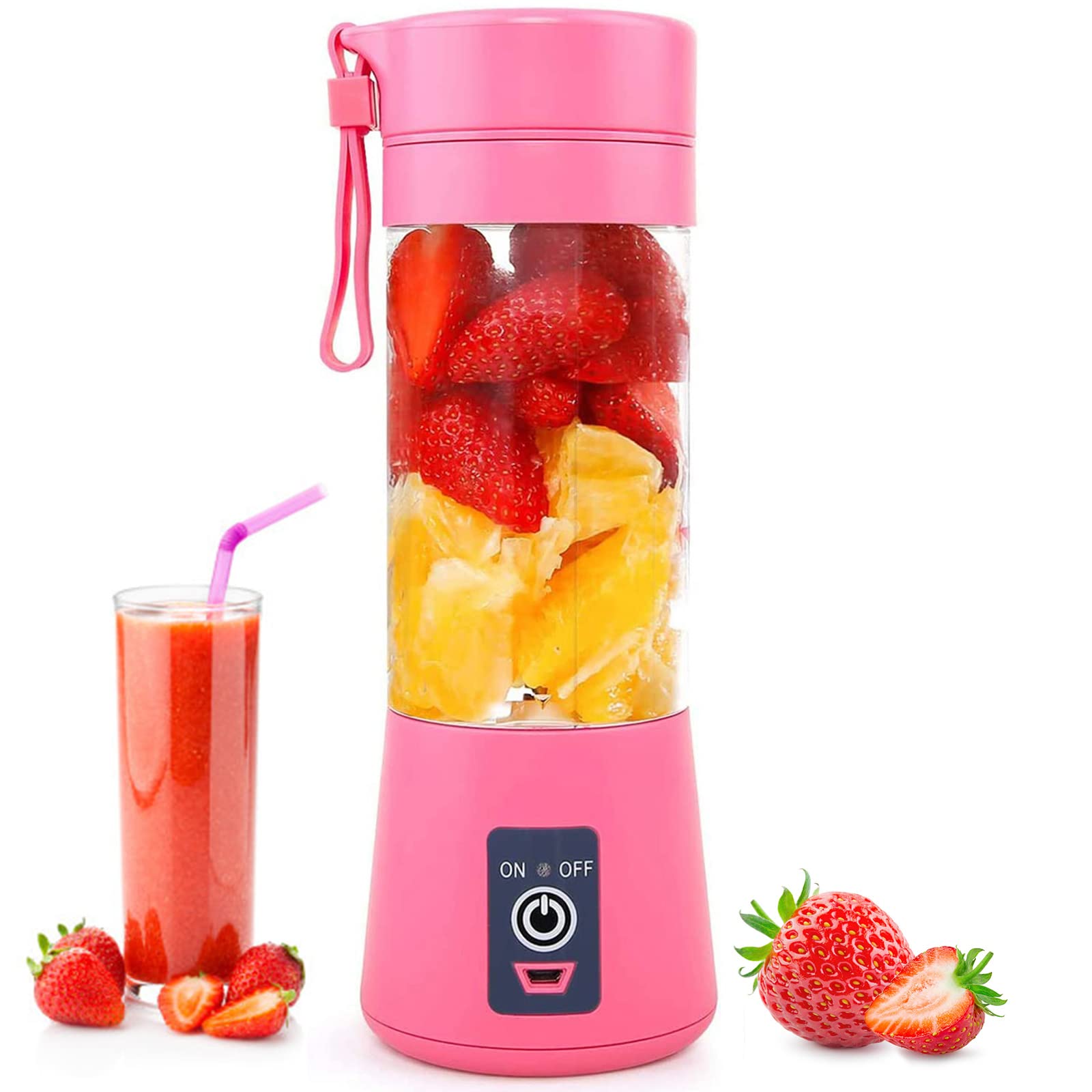Deflectaair Portable Mini Smoothie Blender - USB Rechargeable, Pink, 380ml