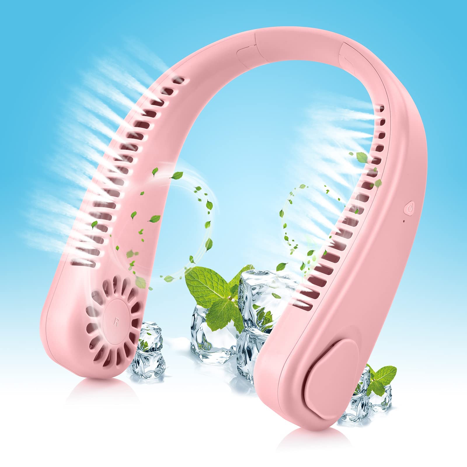 AuDafu,Personal Fans,Portable Neck,Bladeless Rechargeable Fan,USB Powered Fan,3 Speeds,(Pink)