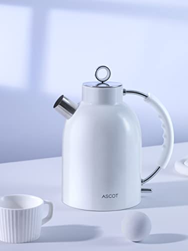 Electric Kettle,ASCOT Electric Kttle Stainless Steel Tea Kettle Fast Boiling Water Heater 1.6L, 1500W, BPA-Free, Cordless, Automatic Shutoff, Boil-Dry Protection,White