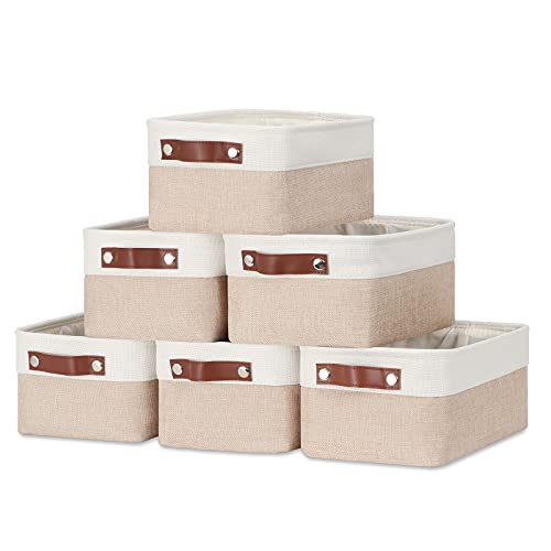DULLEMELO Collapsible Bundle Baskets 4 Cube Baskets 13"x13"x13" + 6 Small Baskets 11.8"x7.9"x5.1"(White&Khaki)