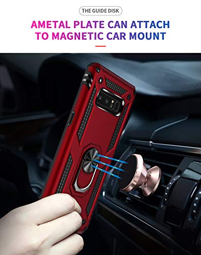 Dishibei Military Grade Drop Impact for Samsung Galaxy Note 8 Case 360 Metal Rotating Ring Kickstand Holder Built-in Magnetic Car Mount Armor Shockproof Case for Galaxy Note 8 Protection Case (Gold)
