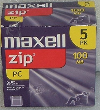 Maxell Zip Disk, 100MB, PC Formatted, Pack of 5