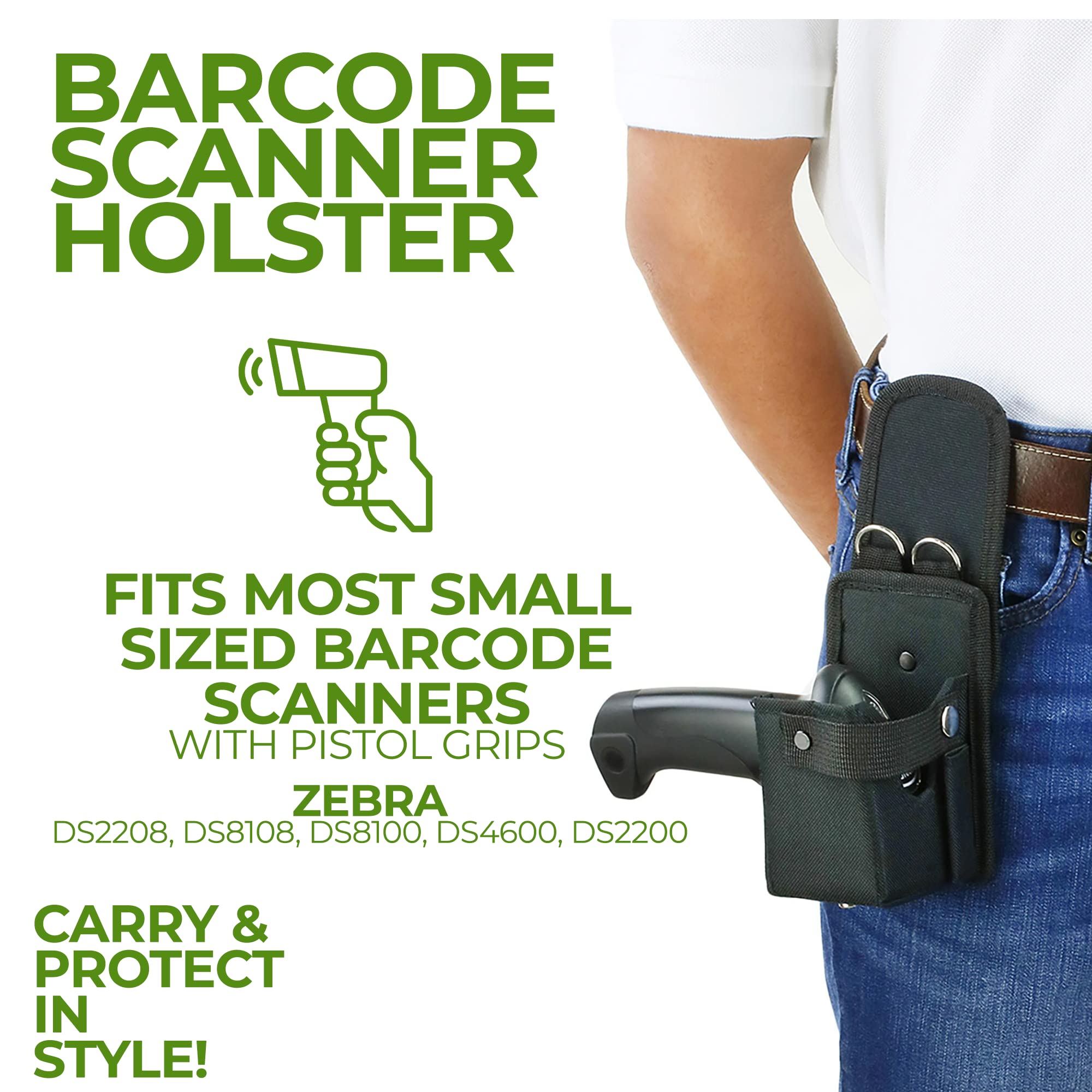 e-Holster Wireless Scanner Holster (Small) | Ballistic Nylon Pouch for 1D and 2D Barcode Scanner | Belt Clip, Belt Loop, Shoulder Strap | Fits Zebra Scanner DS2208/8108/8100/4600/2200