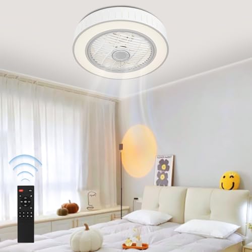 Ceiling Fan Light, Remote Control LED Lamp, Intdoor Round Dimmable 6 Wind Speeds Ceiling Fan with 5 Blades for Living Room, Dining Room, Foyer, Cottage, Bedroom, Dining Room, Study