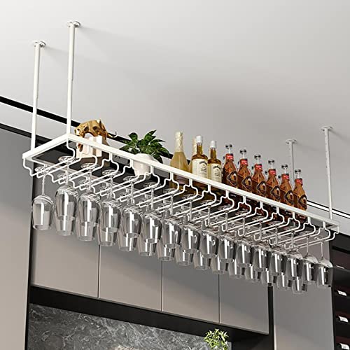 Ceiling Glass Rack Ceiling Hanging Rack,Adjustable Height,Metal Holder Stemare Goblets,Bars Restaurants Kitchenshite Storage Shelf,Can Bear 100KG