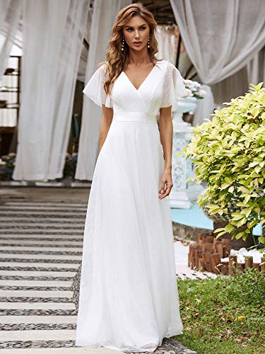 Ever-Pretty Women's A-Line V-Neck Empire Waist Backless Formal Dress Bridesmaid Dress Formal Dress White US14