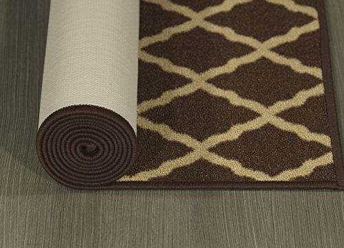 Machine Washable Elegant Trellis Design Non-Slip Rubberback 2x5 Traditional Runner Rug for Hallway, Kitchen, Bedroom, Entryway, 20" x 59", Brown