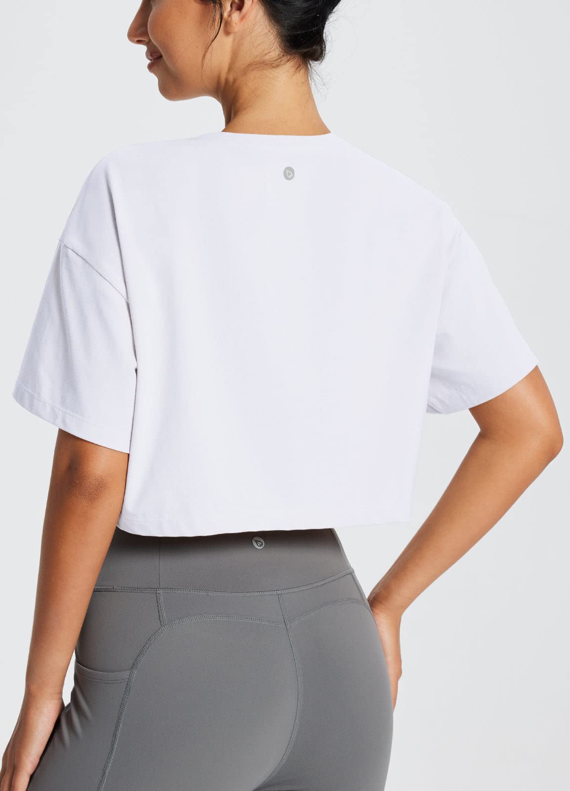 BALEAF Women's 𝐏𝐢𝐦𝐚 𝐂𝐨𝐭𝐭𝐨𝐧 Workout Crop Tops [Loose Fit] [Cute Crewneck] Short Sleeve Gym Athletic Casual T-Shirts White 3XL