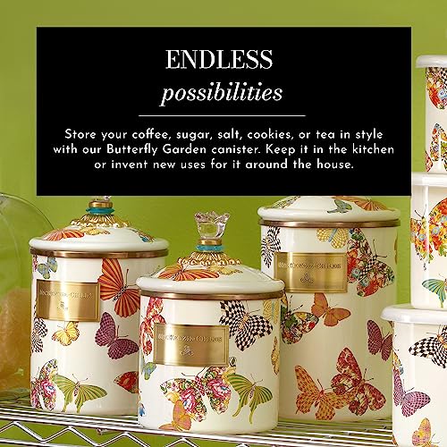 MacKenzie-Childs Butterfly Garden Canister with Lid, Decorative Food Canister, Medium, 1 Count (Pack of 1)