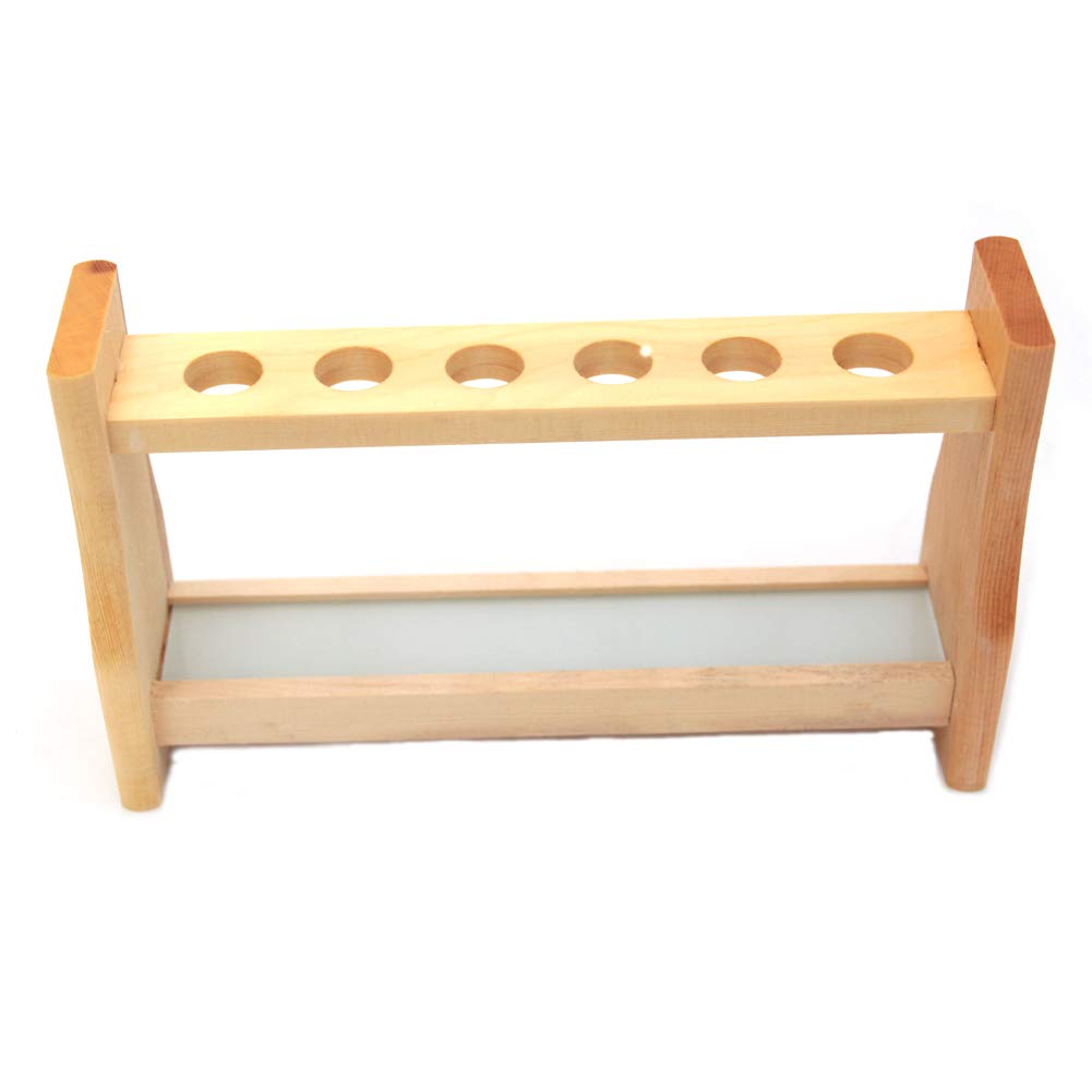 Chiloskit 0.7" (18mm) Holes Wood Wooden Test Tube Rack Holder Stand for API 10ml 25ml Test Tubes Lab Tube Racks Pen Holder (10ml 6Slots)