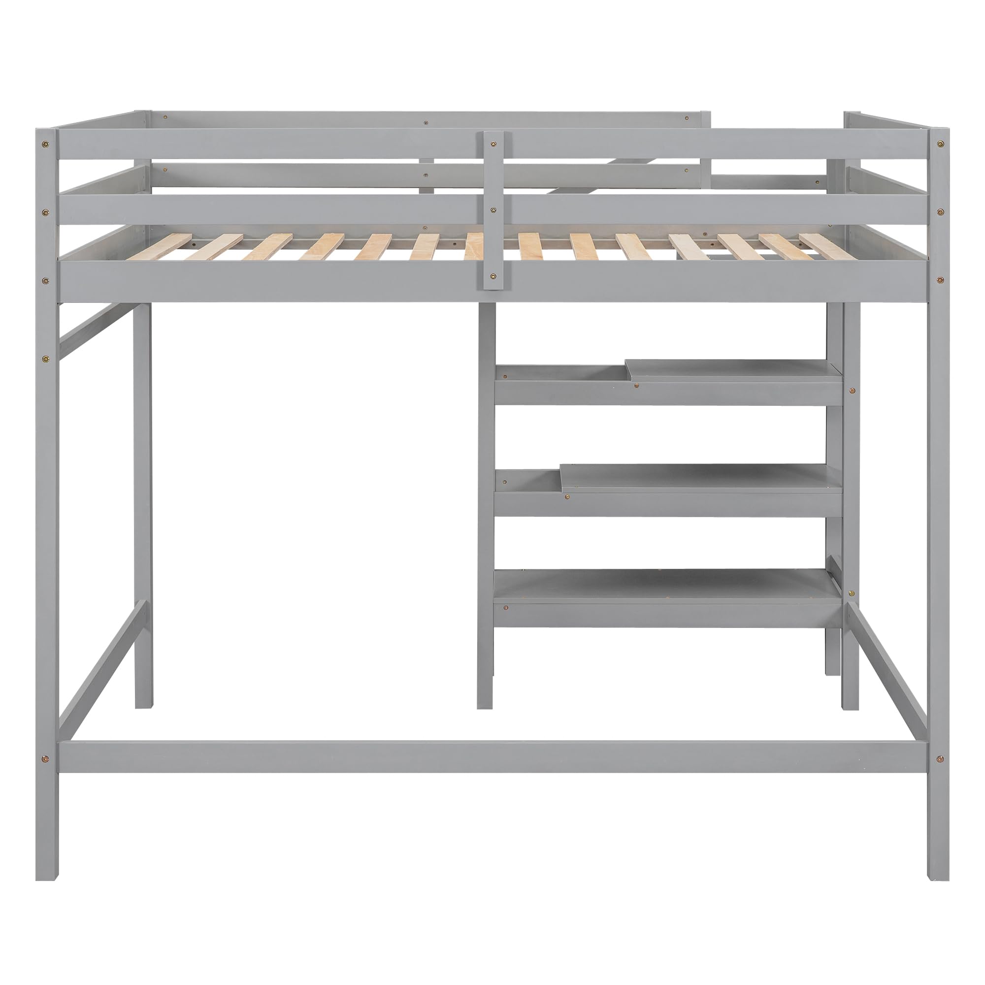 SOFTSEA Full Size Loft Bed with Hanger Wood Loft Bed with Stairs for Kids Adults