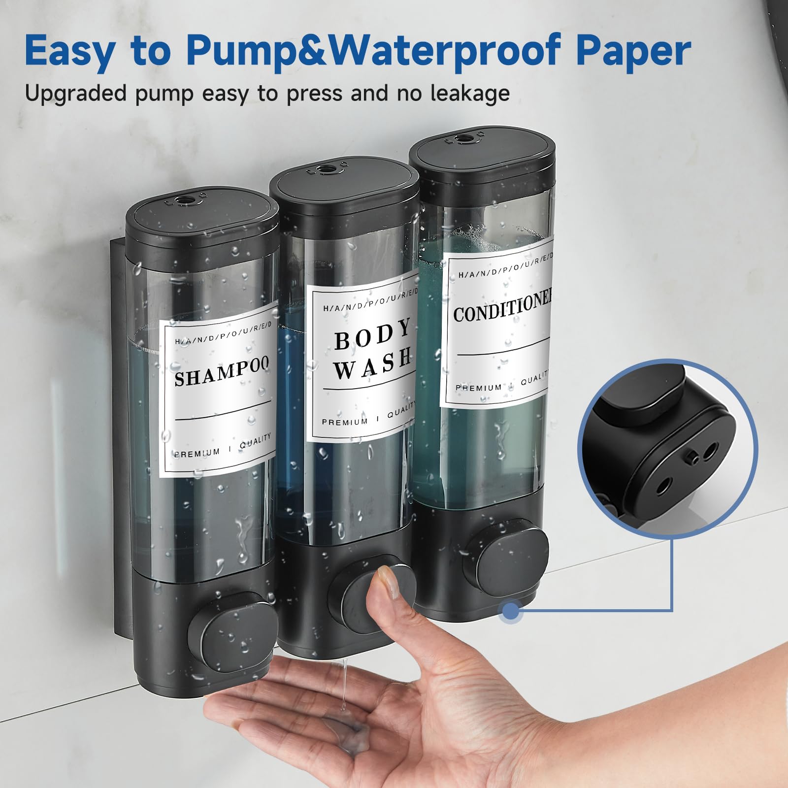 Shampoo and Conditioner Dispenser,Shower Soap Dispenser 3 Chamber No Drill Wall-Mounted Shampoo Dispenser for Shower Wall Mounted Shower Dispenser for Bathroom Hotel Large Capacity,Black