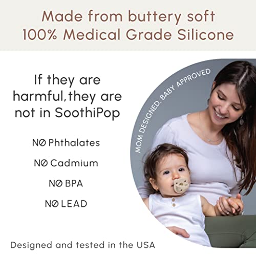 Soothipop Silicone Pacifier Teething Toys for Babies 0-6 Months 12, 18 Months - (2 Pack) Pacifier Shaped Baby Teether, Soft Teething Pacifiers for Babies Baby Teething Relief Bear (Mint & Cream)