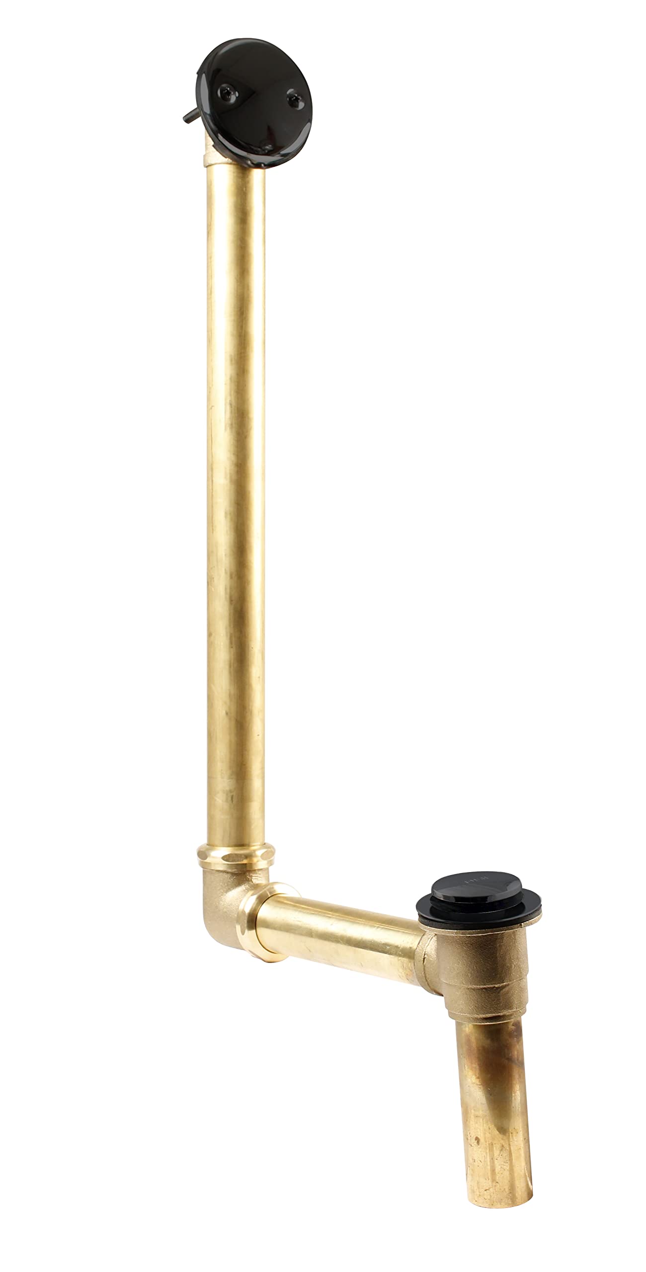Westbrass 7931817-DC-62 18" Tip-Toe Drain Trim with 2-Hole Overflow Faceplate & Direct Connect Shoe Outlet, Matte Black