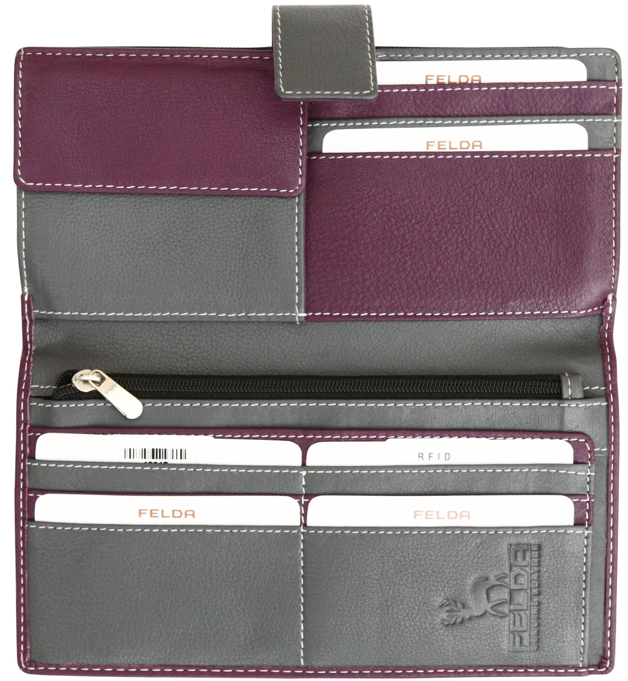 Felda RFID Genuine Leather Phone Purse Ladies Wallet - Holds Mobile Phone, Credit Cards, Banknotes, Coins