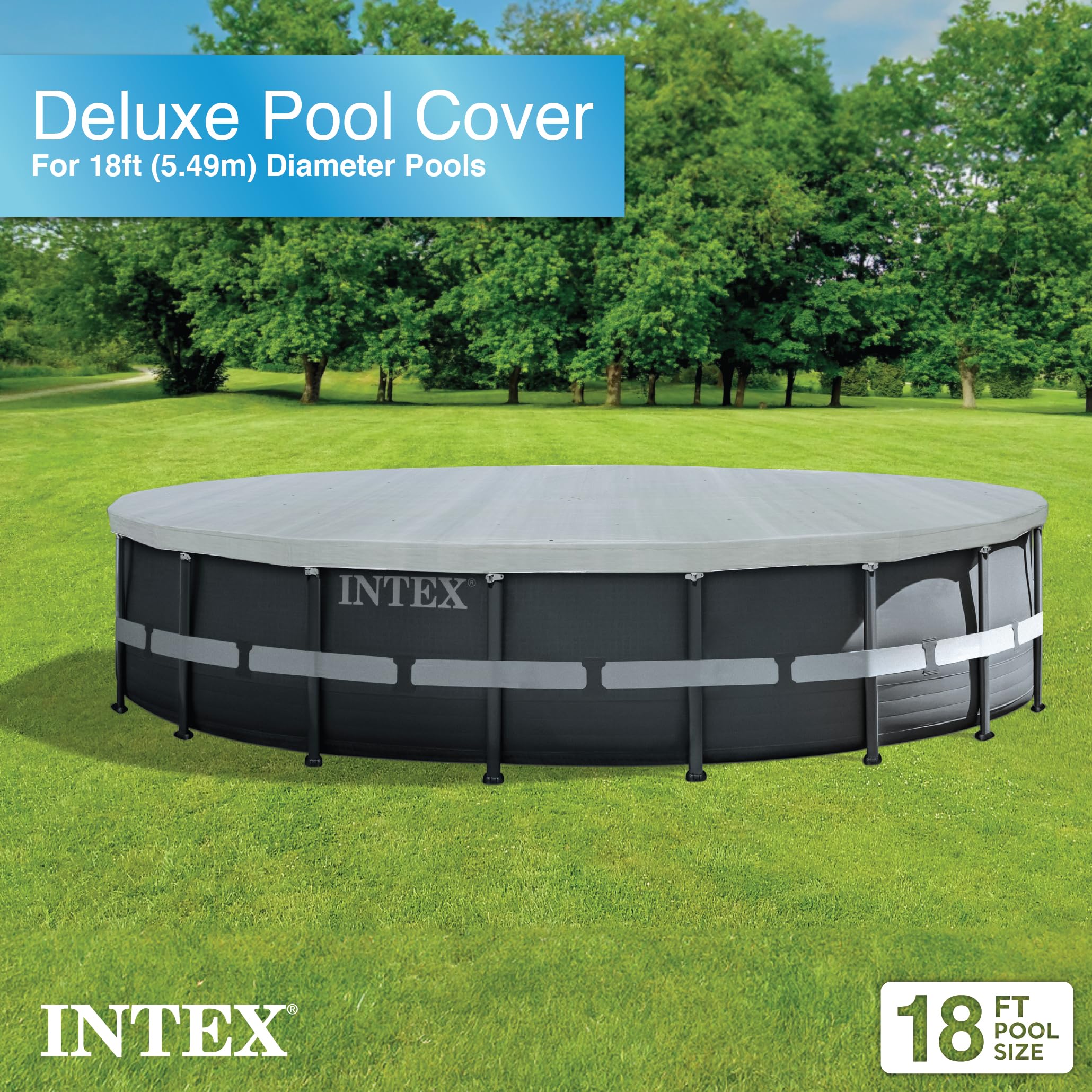 INTEX 28041E Deluxe Pool Cover: for 18ft Round Ultra XTR Pools β Includes Rope Tie β UV-Resistant β 8in Overhang β Snug Fit