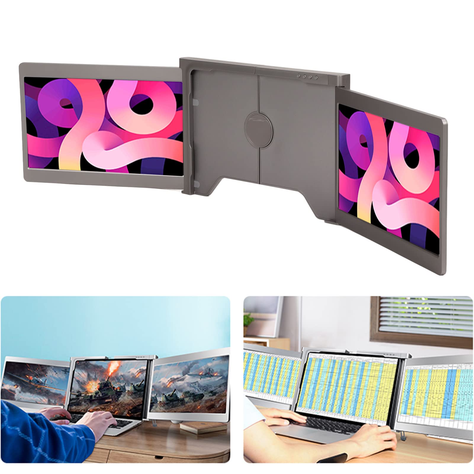 Bewinner Portable Monitor for Laptop, 12inch Dual Triple Monitor Screen Extender USB C Powered Plug and Play Portable IPS Screen Display Compatible for 13.3 to 16.1in Notebook Computer Windows Phone