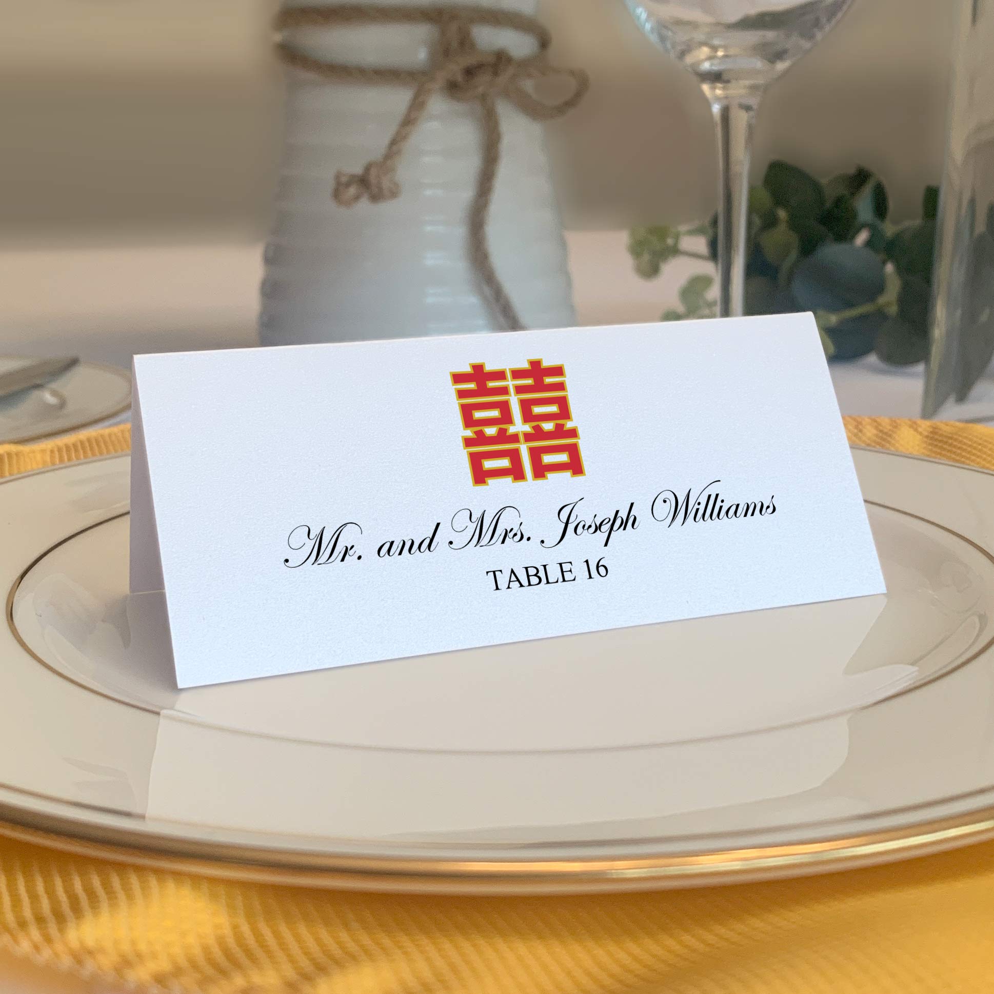 Chinese Double Happiness Place Cards, Set of 25, Pre-cut and Scored - Wedding, Party, Dinner, and Special Events - Made in the USA
