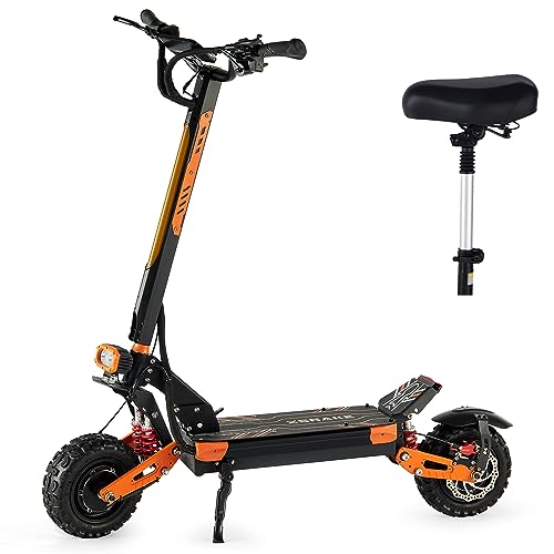 Electric Scooter for Adults,Yenghome 5600W 50 Mph 60V 28Ah Off Road E Scoocter Foldable Double Suspensions with 11 Inch Vacuum Tires and Detachable Seat&Bag