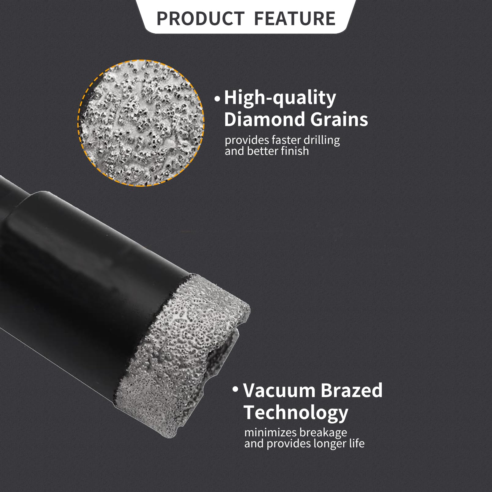 BTBLBITS Dry Diamond Core Drill Bit 1 Inch (25mm) 5/8-11 Thread Tile Drill Bits Vacuum Brazed Angle Grinder Diamond Hole Saw for Porcelain Ceramic Granite Marble Brick with 3/8” Hex Shank Drilling