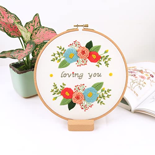 Fanquer Embroidery Kit for Adults 2 Pack Cross Stitch Kits with Pattern Beginners Hoops Needles & Color Threads Needlepoint Supplies Beginners, Multicolor