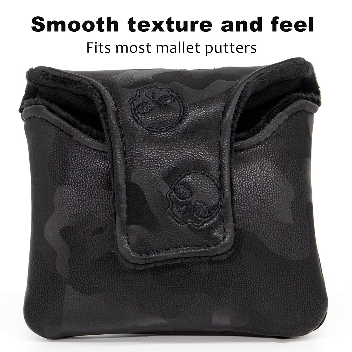Barudan Golf Putter Cover Headcover, Large Mallet Putter Club Head Cover，6 colors option (Shamrock/Classic Black/White) (Black-Skull)