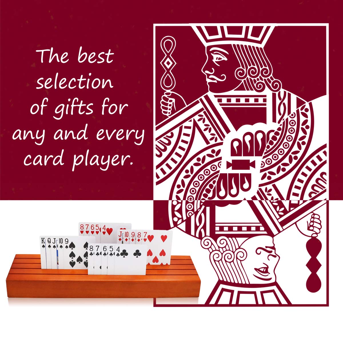 Wooden Playing Card Holder Set of 2 Solid Card Tray Rack Organizer for Kids Seniors Adults - 13.8 inch* 3.1 Inch Extended Versions Long Enough for Bridge Canasta Strategy Card Playing