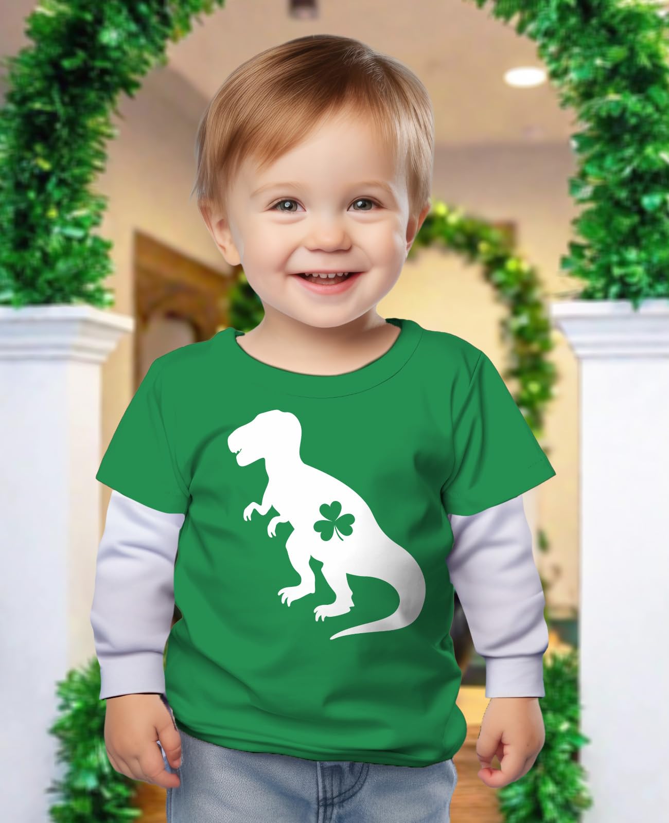 St Patrick Shirt for Boys Pattys Day T-Rex Leprechaun Toddler Kids T-Shirt 3T Green