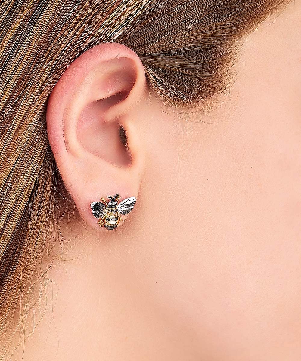 Barzel 18K Gold Plated Enamel Stud with Shimmering Bumble Bee Earrings For Women