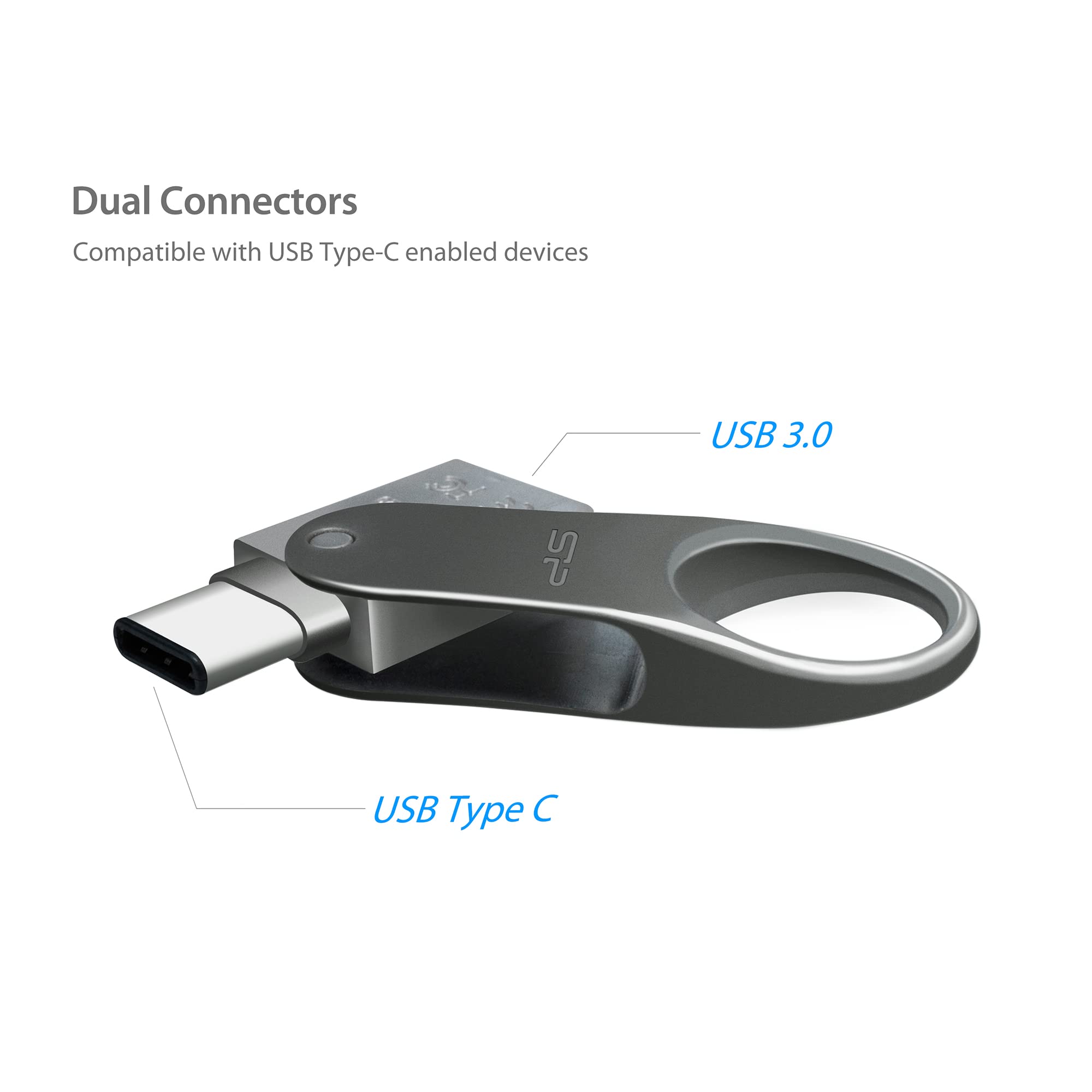 Silicon Power C80 64GB Flash Drive Type C Swivel Dual Flash Drive (USB-A 3.0 / USB-C) Ready for Smartphones, Tablets and New MacBook (SP064GBUC3C80V1S)
