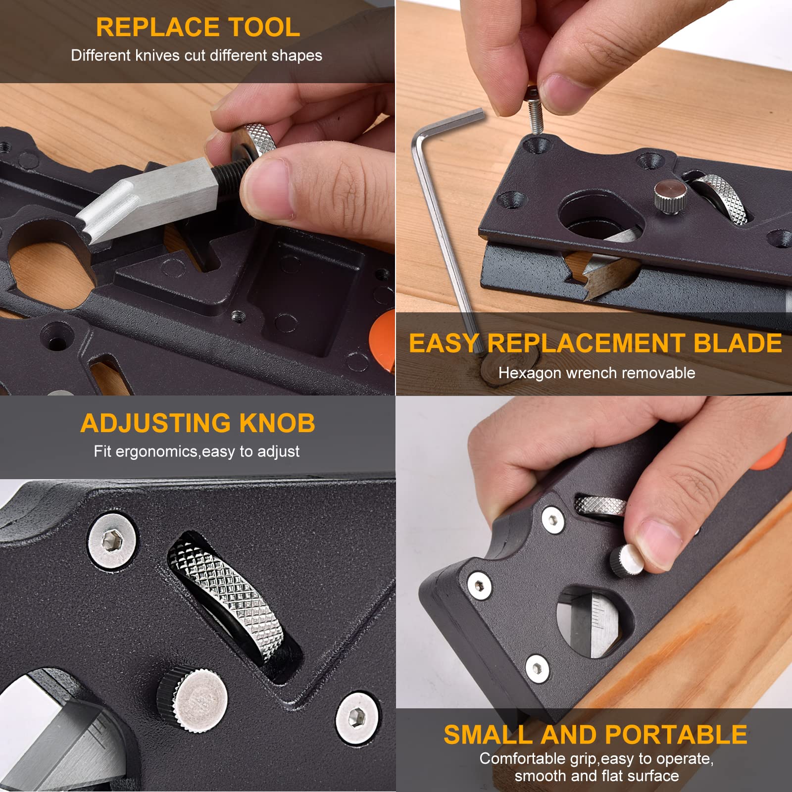 Chamfer Plane-Woodworking Edge Corner Plane with Auxiliary Locator, Hand Plane Suitable for Quick Edge Trimming of Wood (W/4cuters)