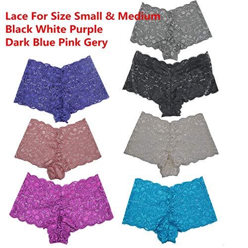 Delcroix 7 Pack Lace Boyshort Panties for Women Breathable Soft Lacy Underwear Stretch Panty Size M Medium, Assorted Different Lace Pattern