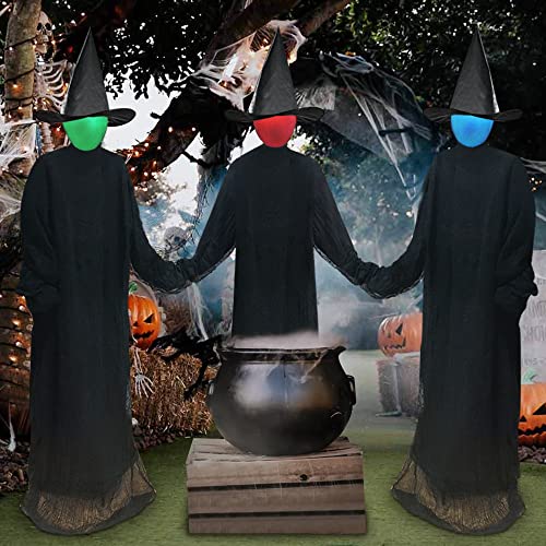 Halloween Decorations Outdoor - Large Light Up Holding Hands Screaming Witches Sound-Activated Sensor (Set of 3)- Life Size Scary Decor for Home Outside Garden Yard Lawn Party Decoraciones Brujas de