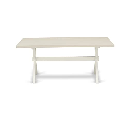 East West Furniture X027EN206-9 9-Piece Dinette Set - a Beautiful Modern Dining Table - 8 Lovely Parson Dining Chairs Nail Heads and High Back (Linen White Finish)