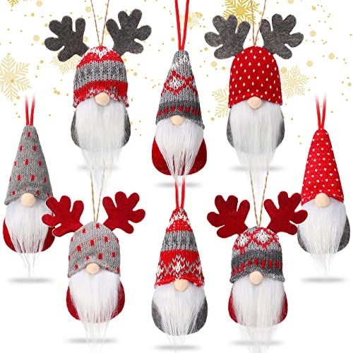Christmas Tree Hanging Gnomes Elf Gnome Plush Christmas Ornaments Elk Swedish Handmade Gnome Decor Mini Halloween Gnomes Scandinavian Santa Holiday Decoration for Walls Stairs Windows(8 Pieces)