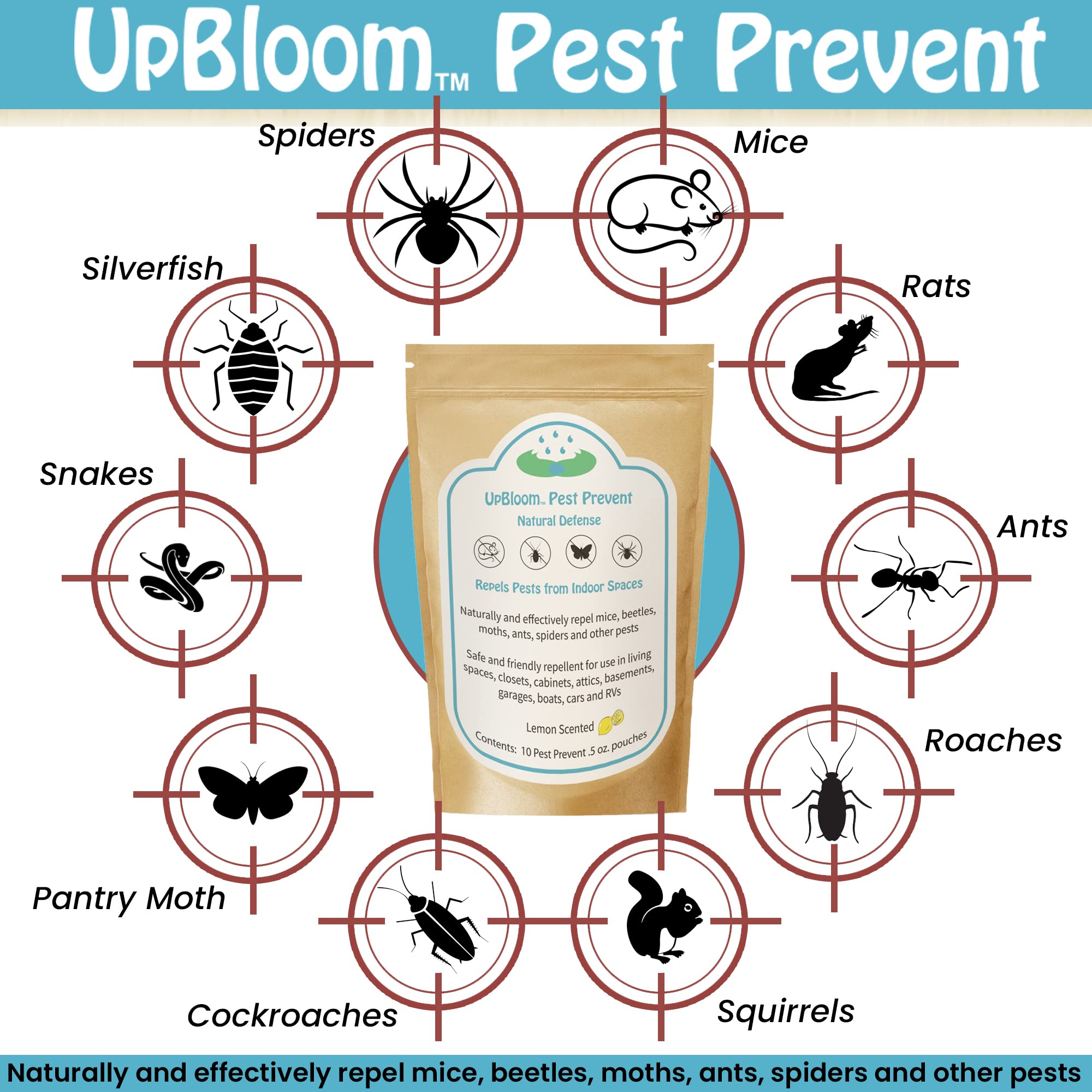 UpBloom | Pest Prevent All-Natural Pest Repellents β Home and Garage Defense from Mouse, Spider, Roaches, and Insects β 10 Pest Control and Repeller Pouches for Pest Defense and Insect Pest Control