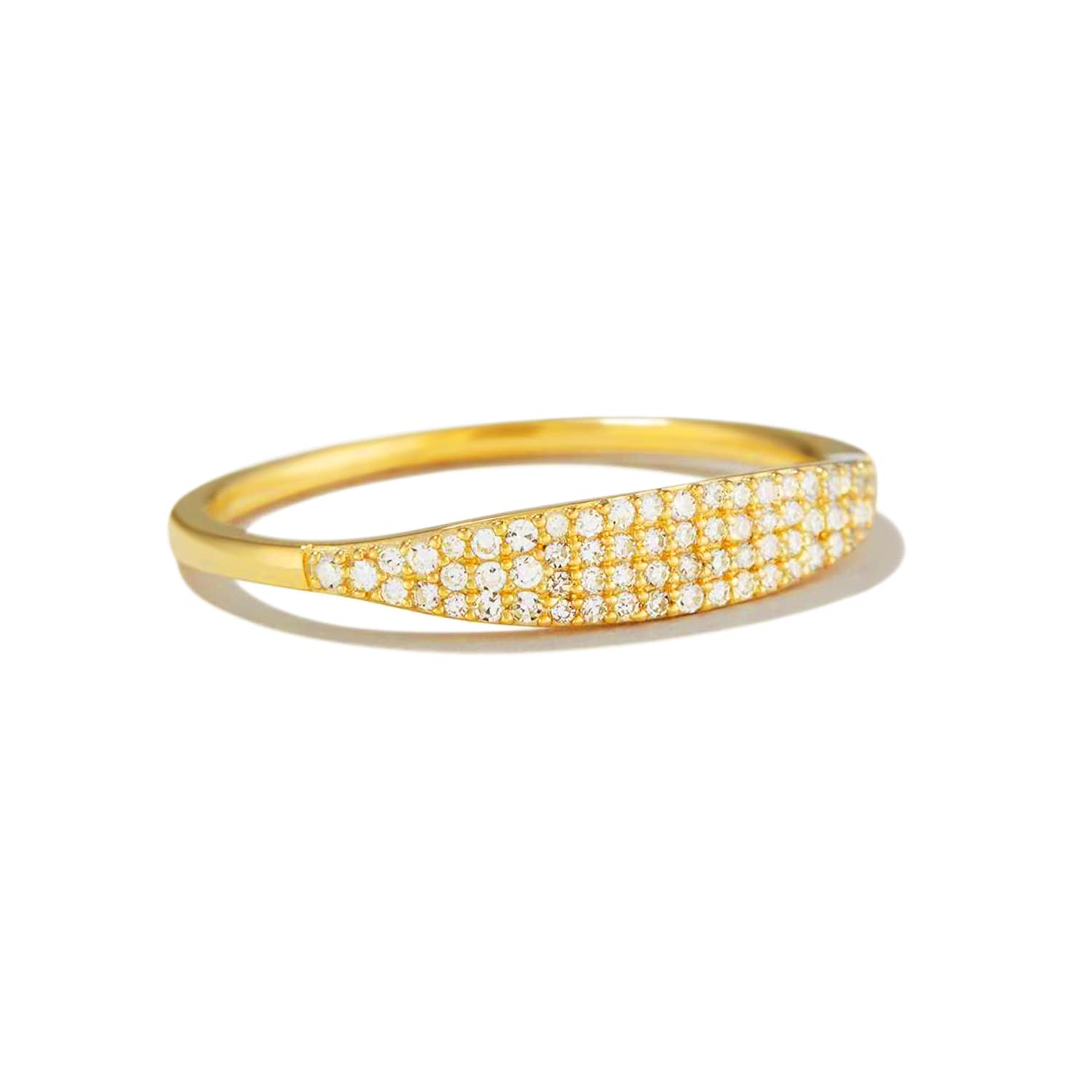 Aojun 14K Gold Vermeil S925 Sterling Silver CZ Simulated Diamond Wedding Band Ring Eternity Statement Stackable Ring for Women (Golds Vermeil, 8)