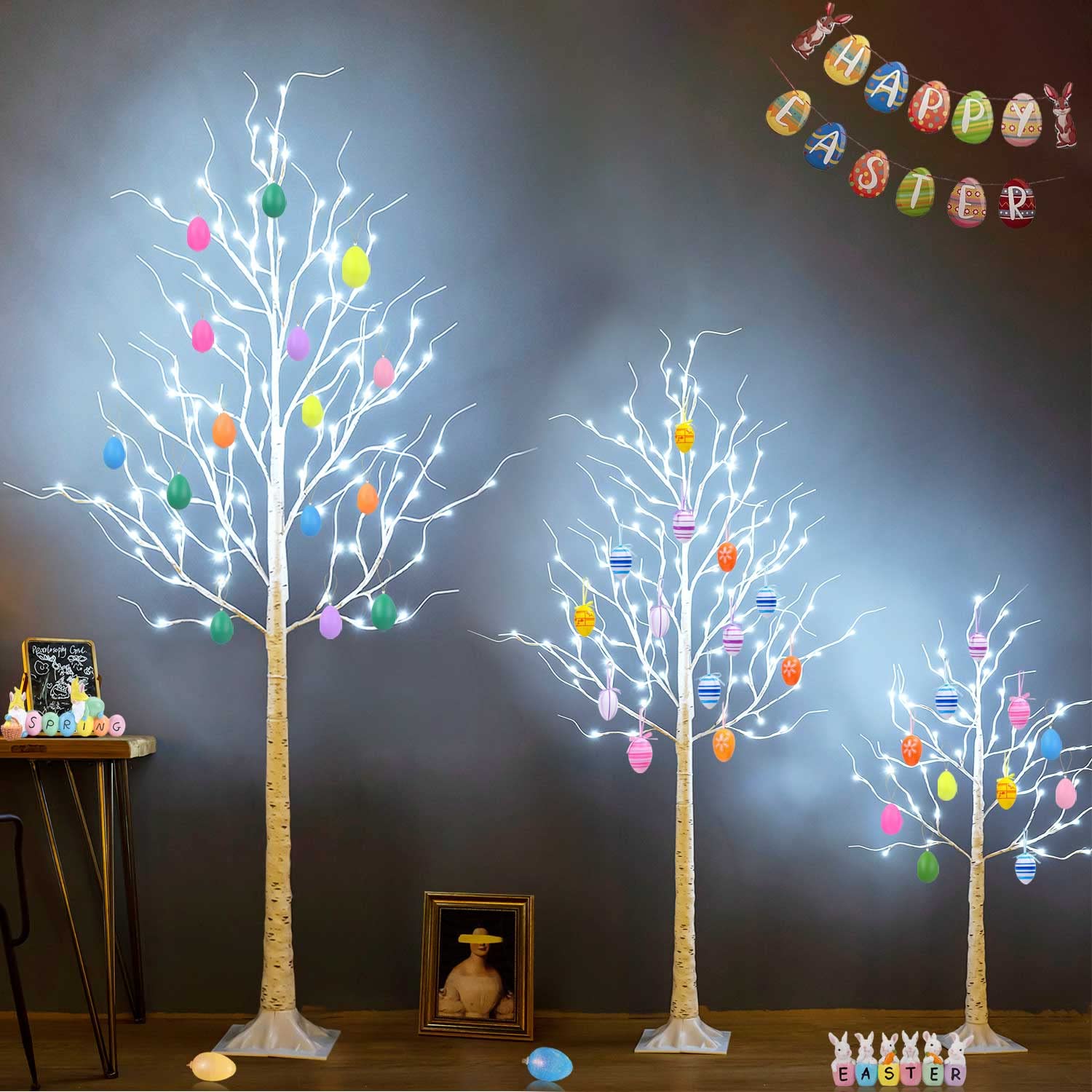 ZHOUDUIDUI Lighted Birch Tree, 4ft 48LED Birch Tree Lights, Mothers Day Decor Indoor Outdoor Artificial Twig Tree Light 9Modes Timer for 4th of July Christmas Home Party Wedding Decor,Warm& Cool White