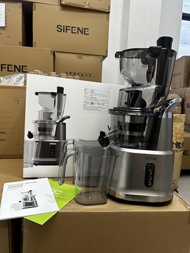 Cold Press Juicer Machine, SiFENE Slow Masticating Juicer, 83mm Wide Chute for Whole Fruits & Vegetables, Easy to Clean, High Yield, Non BPA, Gray