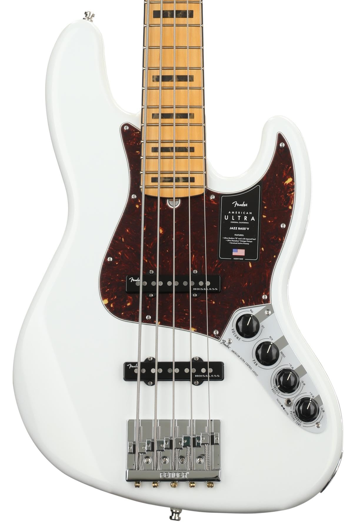 Fender American Ultra 5-String Jazz Bass, Arctic Pearl, Maple Fingerboard