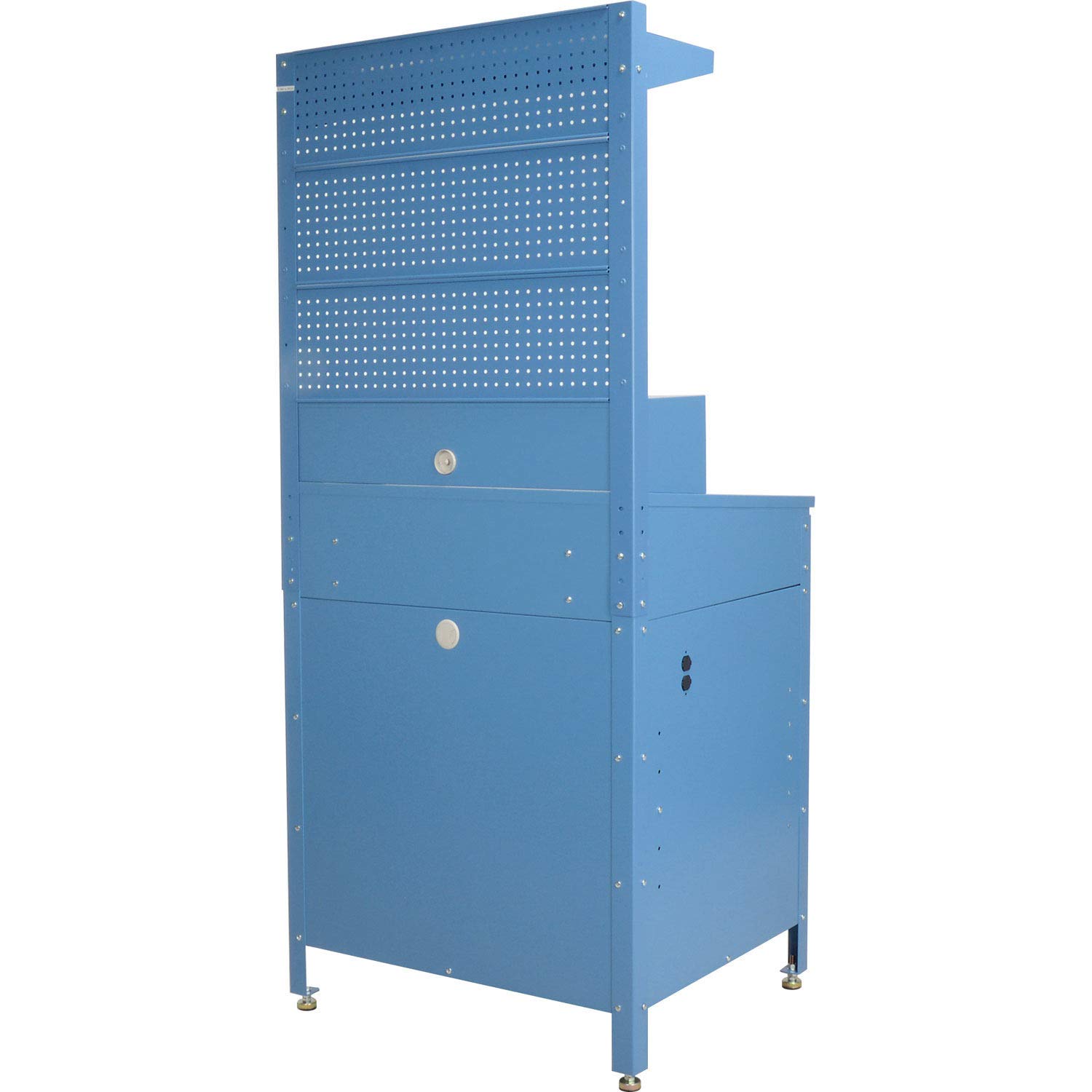 Global Industrial Shop Desk w/Lower Cabinet, Pigeonhole Compartment w/Pegboard Riser, 34-1/2"W x 30"D x 80"H, Blue