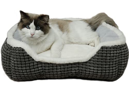 Dog Bed for Small Dogs,Cute Cat Bed for Indoor Cats,Washabel Super Soft Durable Kitten Bed and Puppy Bed, Anti-Slip & Water-Resistant Bottom,Luxury Square Grey Small aninal Bed
