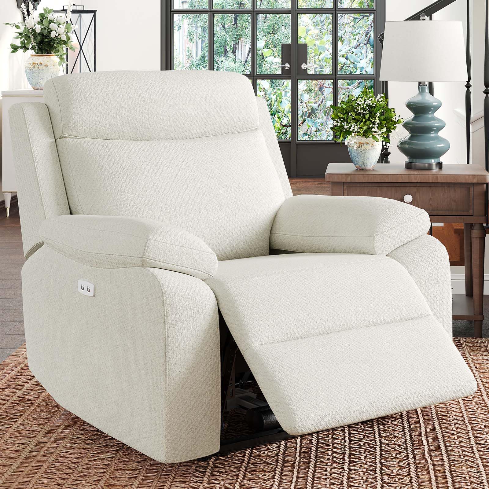 Belffin 105.1” Fabric 4-Seater Reclining Couch. Power Recliner Sofa for Living Room. Electric Recliner Couch. Beige.