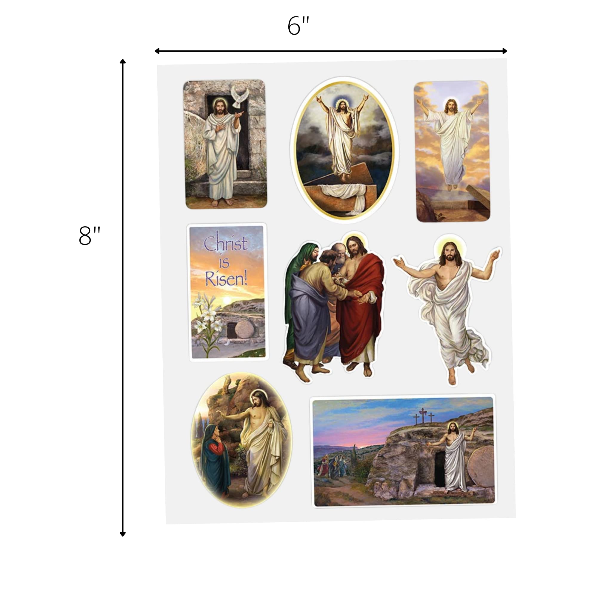 Christian Brands Assorted Catholic Decal Sticker Sheet Pack, He is Risen Easter, Novelty Religious Inspirational Stickers for Sunday Schools, Journaling, Church Giveaways, 3 Sheets Included, Multi