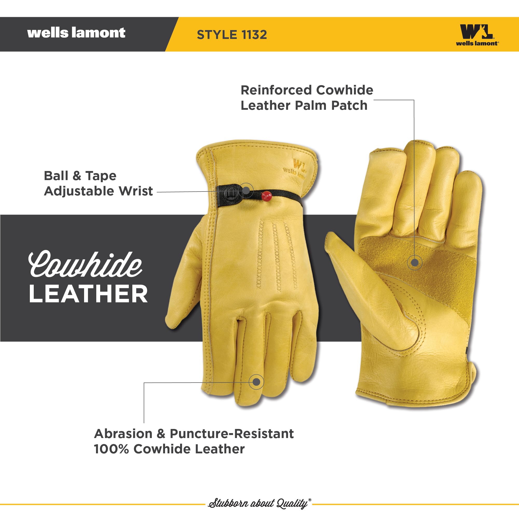 Men's Leather Work Gloves with Adjustable Wrist, Extra Large (Wells Lamont 1132), Saddletan