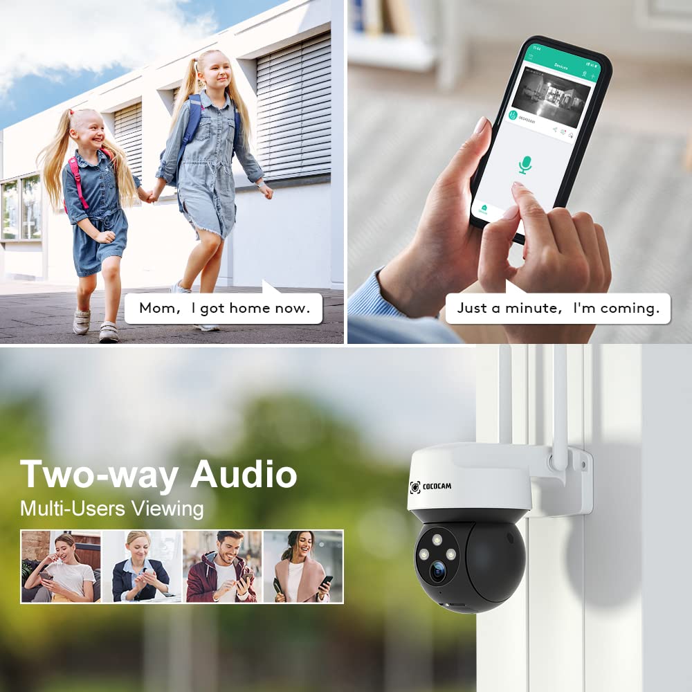 COCOCAM 2K Security Camera Outdoor, Wireless Cameras for Home Security Outdoor, 2.4GHz WiFi Security Camera with Auto Tracking, Motion Detection with Spotlight, Color Night Vision Camera, 2-Way Audio