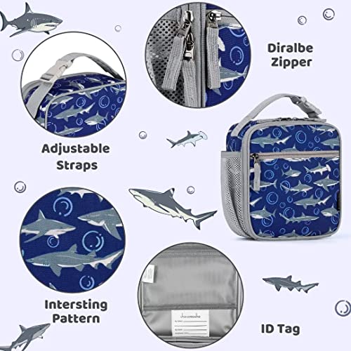 Choco Mocha Boys Lunch Box for School, Shark Lunch Bag for Kids Toddler, Dark Blue